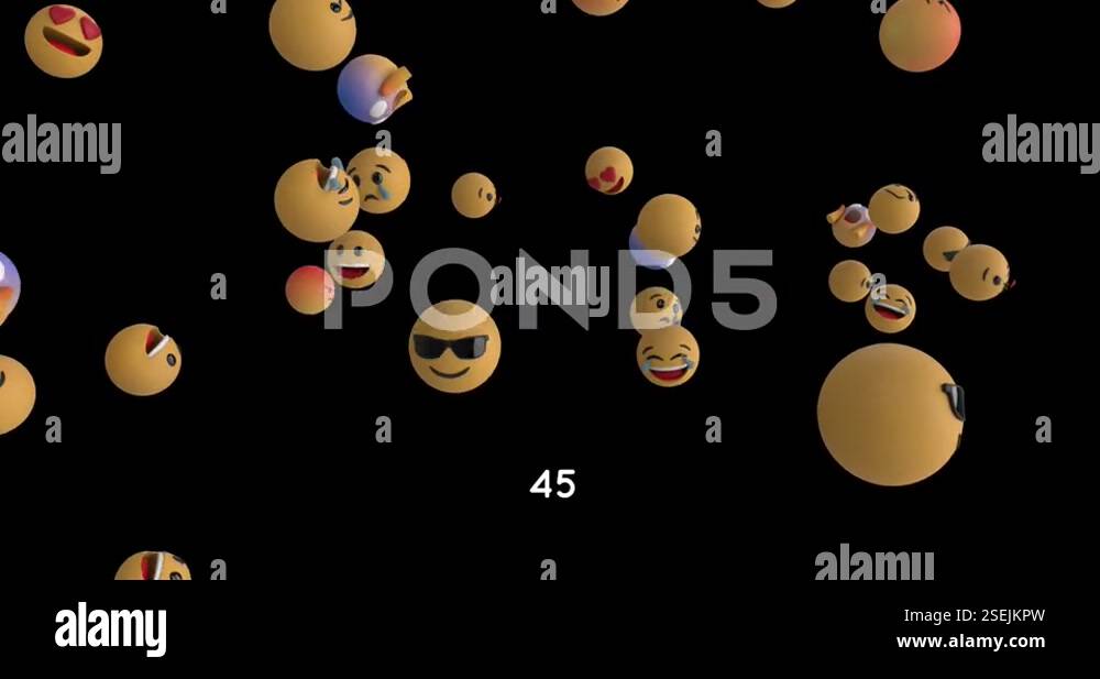 Digital animation of increasing numbers over multiple face emojis ...