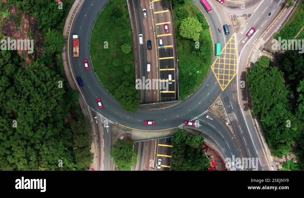 Drone Aerial Top View of Flyover inside intersection commercial and ...