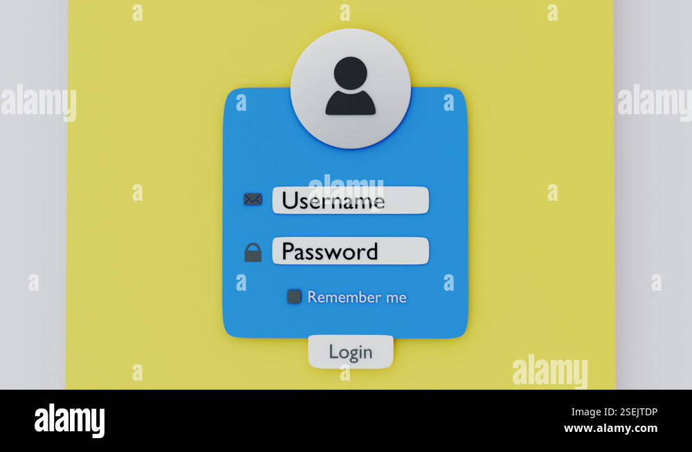 3d visualization Login form page. animated registration window Stock ...