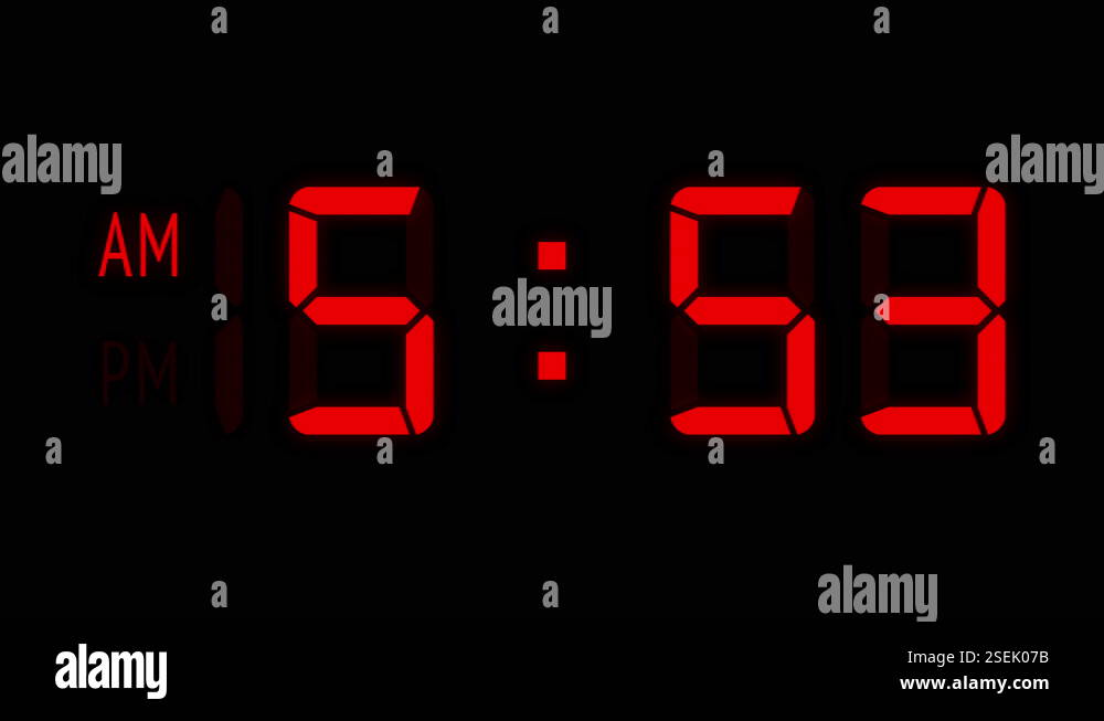 Loopable: Red LED Digital Clock Displays Current Time in 12-Hours AM/PM ...