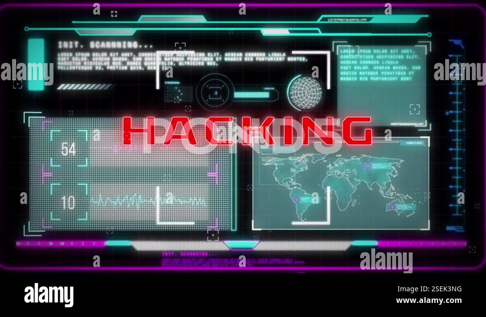 Animation of cyber attack warning and data processing on interface Stock Video Footage - Alamy