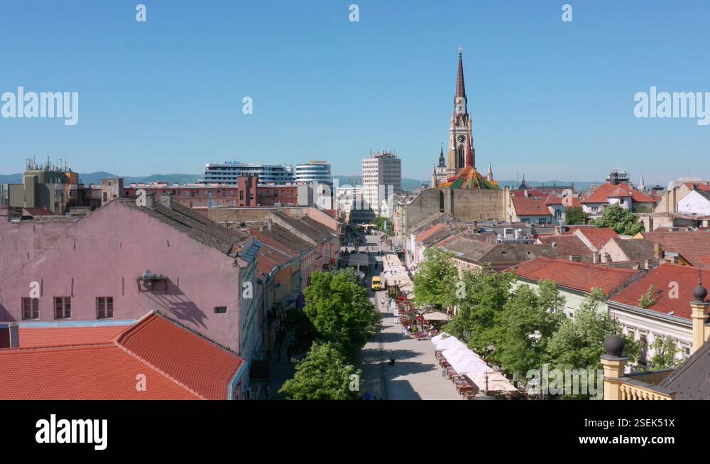 Aerial: Novi Sad streets in Serbian city, 4K summer day view of city ...