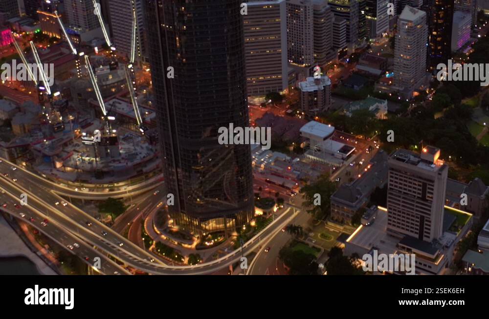 Top-down View of Brisbane City Riverside Expressway with Queen's Wharf ...