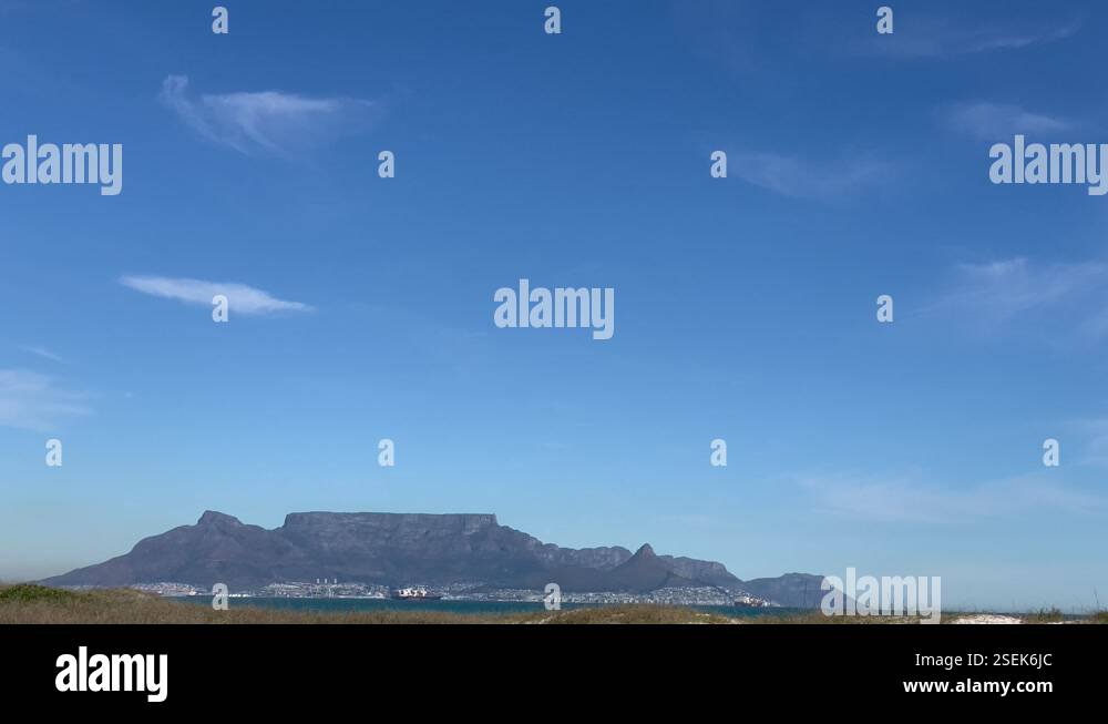 Table Mountain Cape Town with container ships in Table Bay on the ...