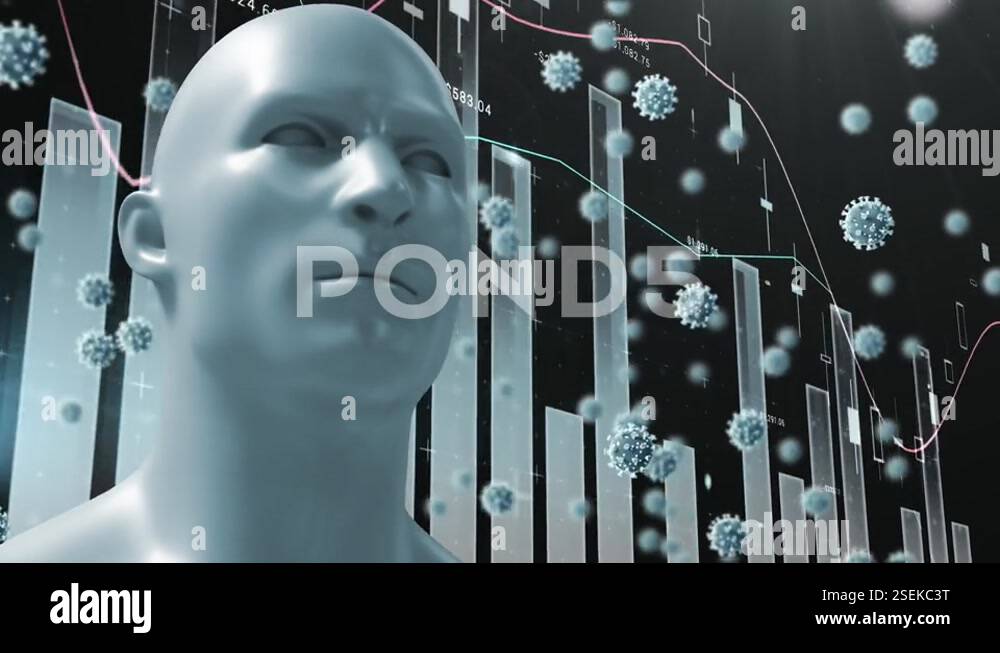 Digital animation of human face model and covid-19 cells against ...