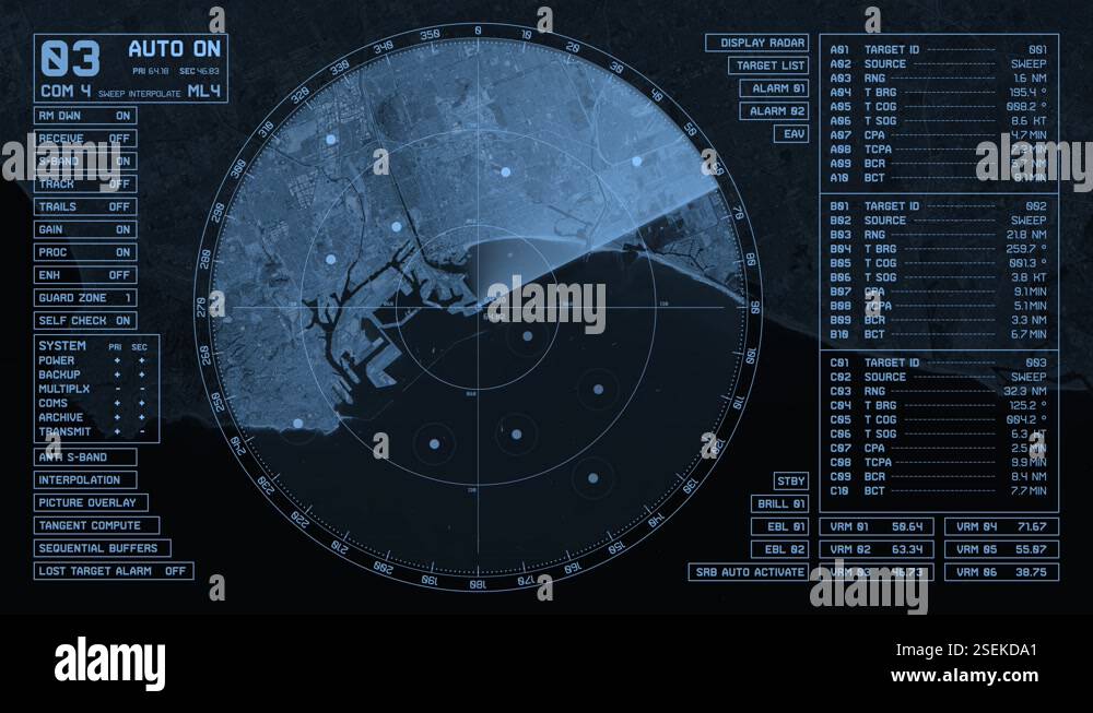Realistic surface radar, scattered static targets, Los Angeles Stock ...