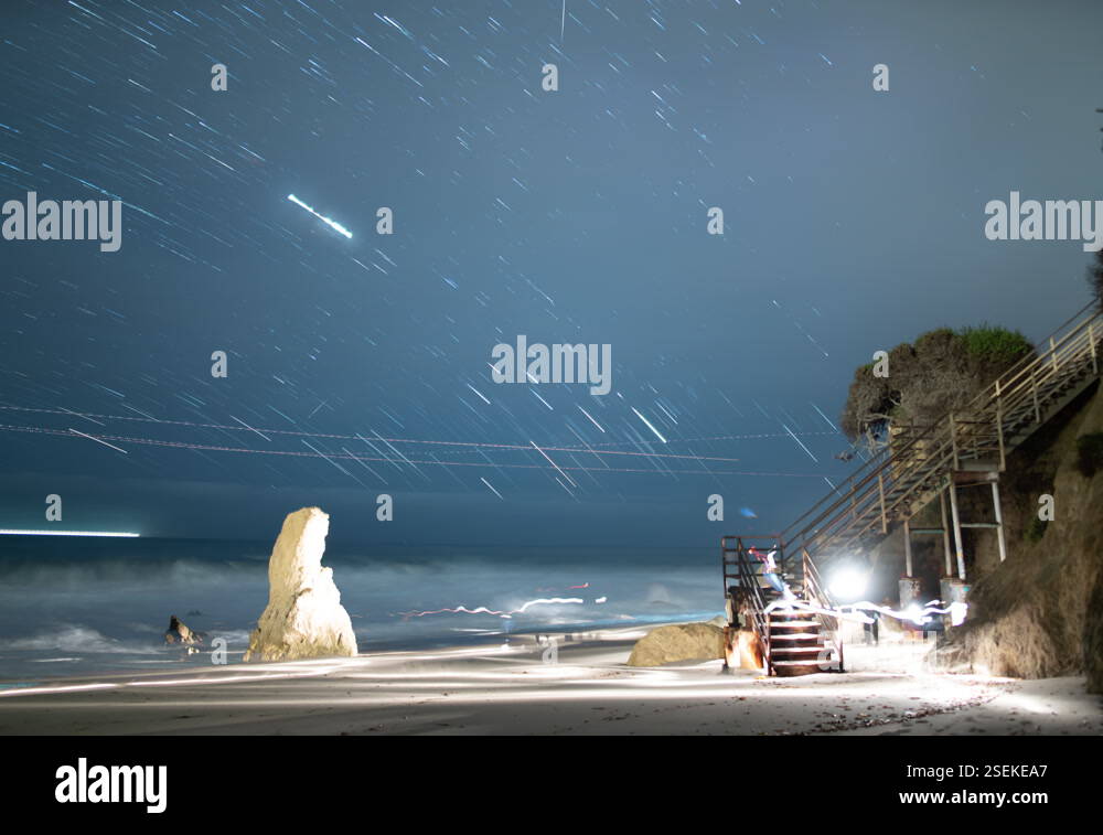 8K Perseid Meteor Shower Startrails Stairway Malibu Beach Full Frame ...