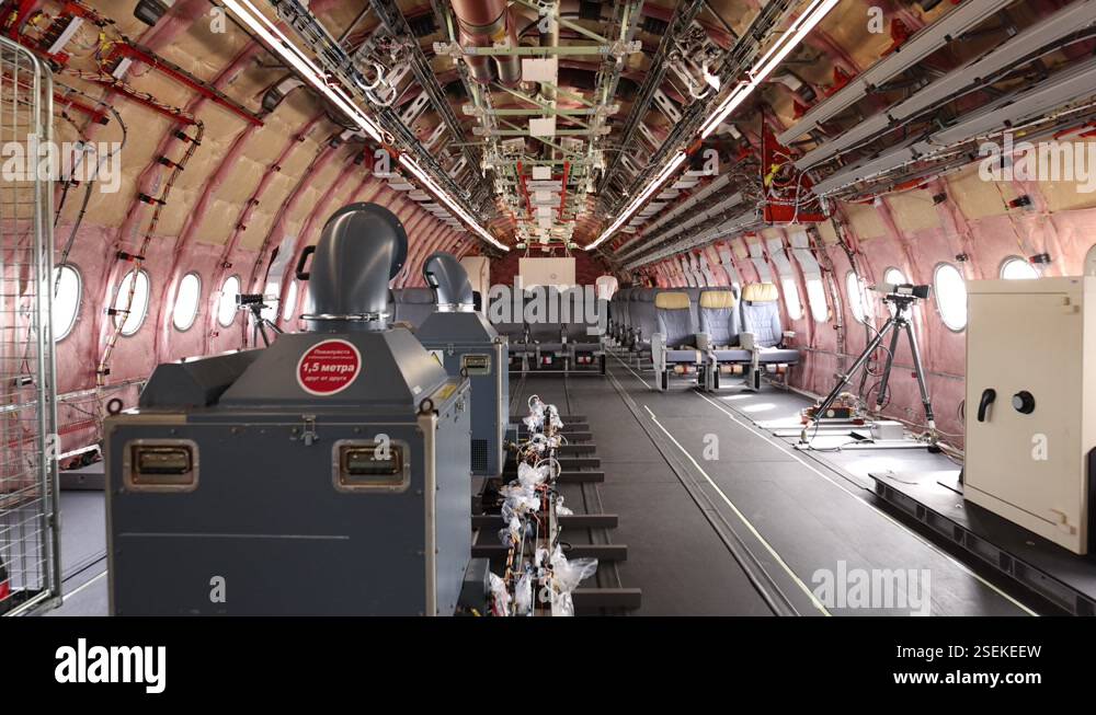 The cabin of the AIRBUS A350 aircraft for flight tests. The internal ...