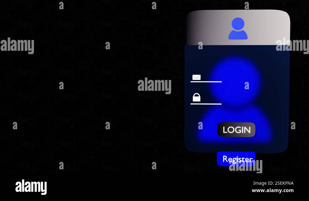 3d visualization Login form page. animated registration window Stock ...
