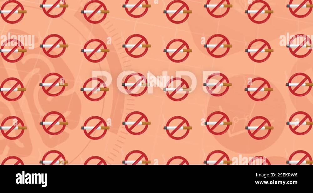 Animation of prohibition signs with cigarette over medical icons Stock ...