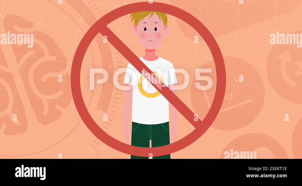 Animation of prohibition sign with boy over medical icons Stock Video ...