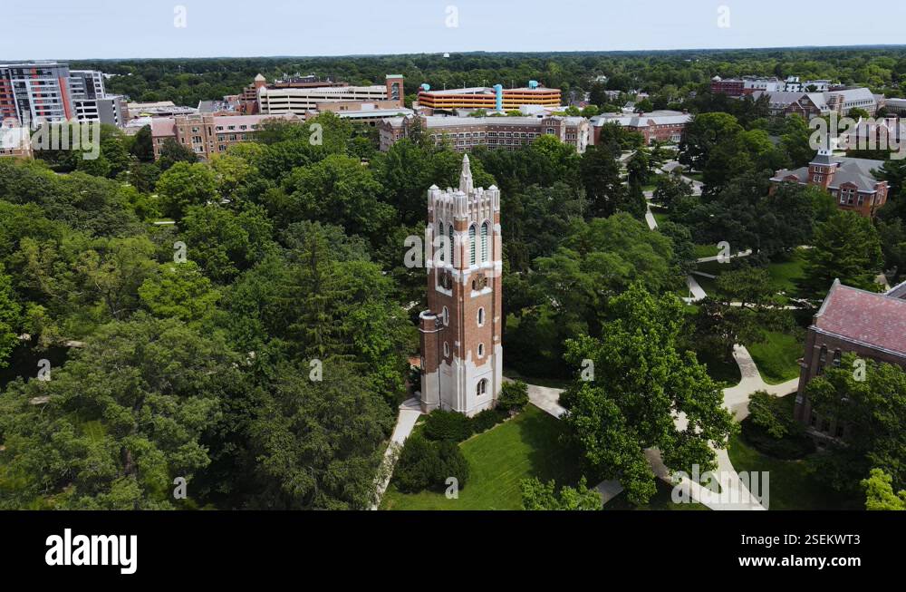 Smooth descending motion while keeping the clock tower in focus and ...
