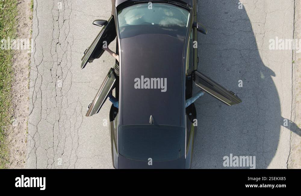 Three doors of a passenger car open wide, top view Stock Video Footage ...