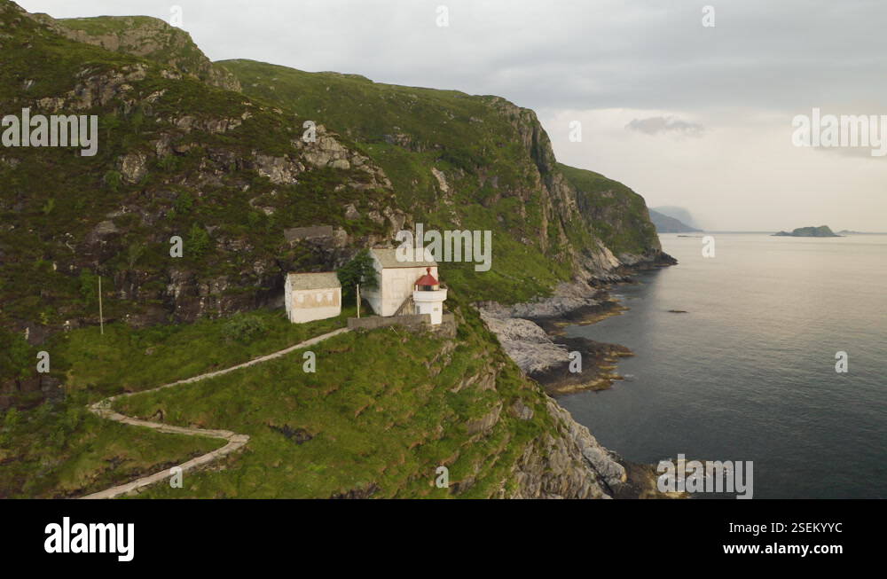Coastal Lighthouse In Kinn Municipality. Hendanes Fyr In Maloy, Norway ...