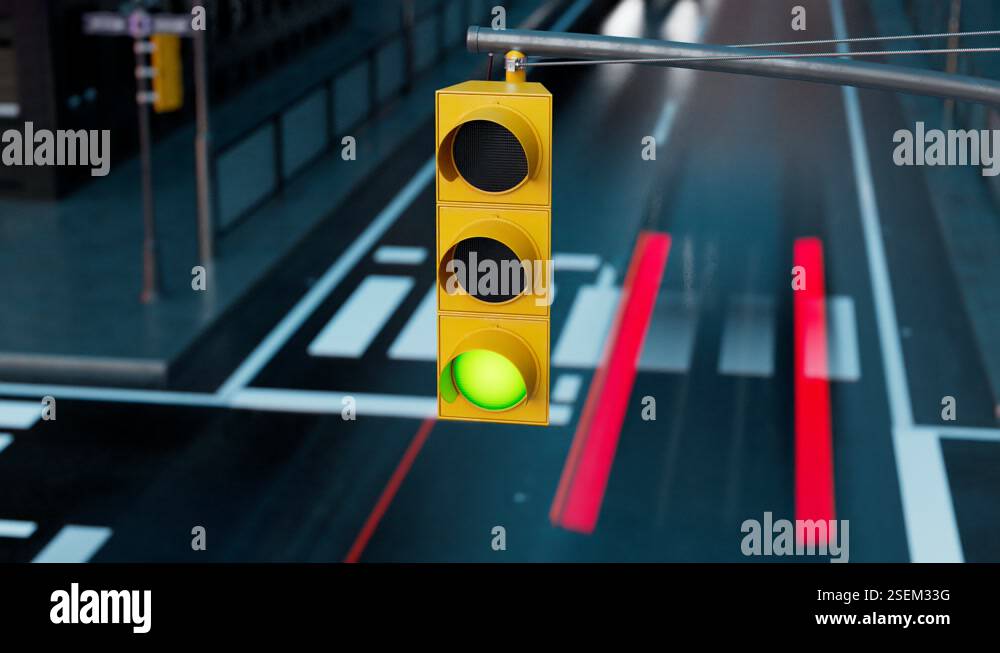 Traffic light switches colours. Intersection. Traffic signals on the ...