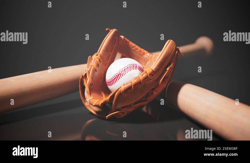 Professional baseball equipment. Leather glove, ball and bats. Sports ...