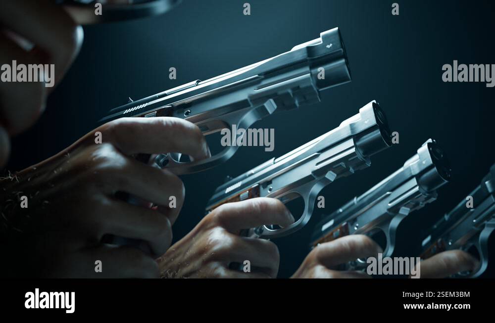 Guns in hands ready to shoot a target. Shooting practice at the firing ...