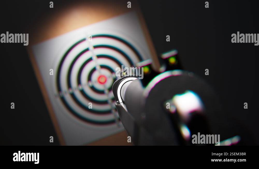 Gun aiming towards shooting target. Pistol focuses aim on the target ...