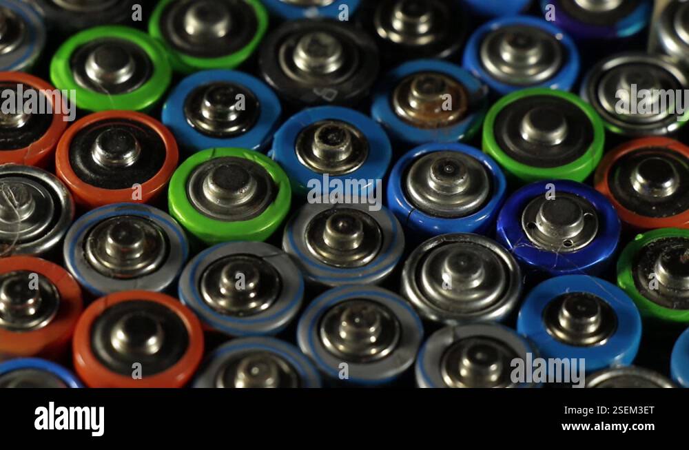 the battery of waste batteries is rotating. close-up Stock Video ...