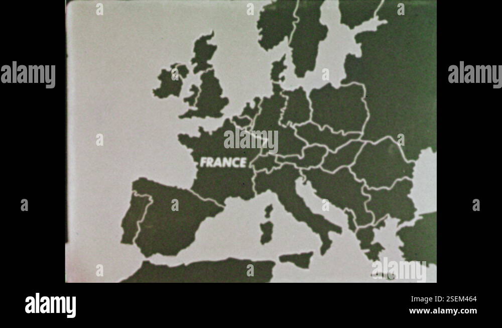 1970s: Statue of Louis the 14th on horse. Map of countries in Europe ...