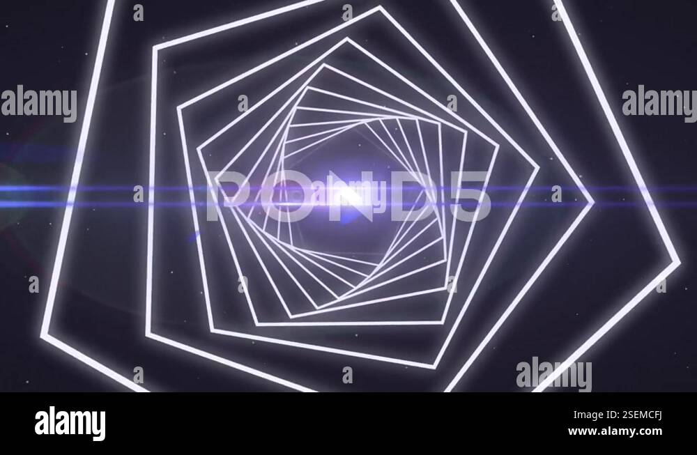 Hexagonal shapes spinning in seamless motion against spot of light on ...