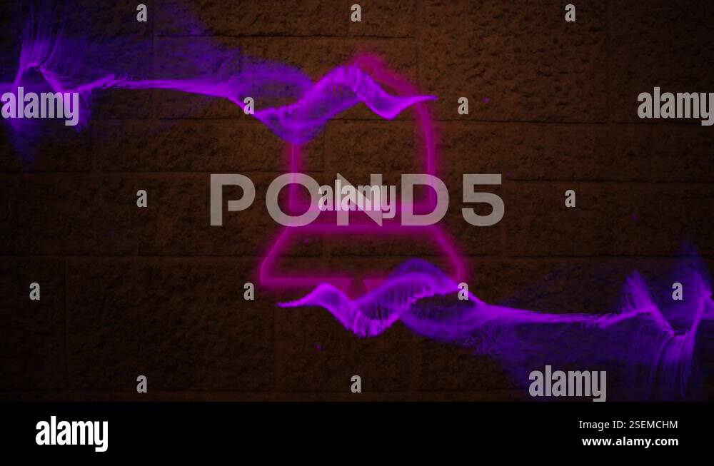 Digital animation of purple digital waves over neon pink notification ...