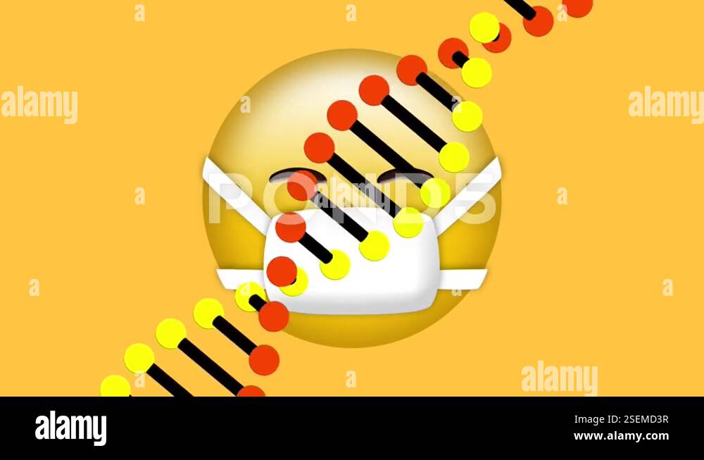 Digital animation of dna structure spinning over face wearing mask ...