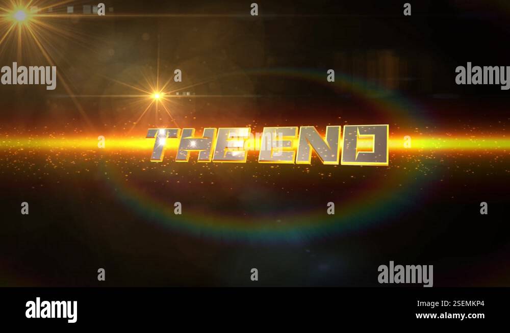 The End Title Card Flying Into Screen, Sci Fi With Lens Flare. After ...
