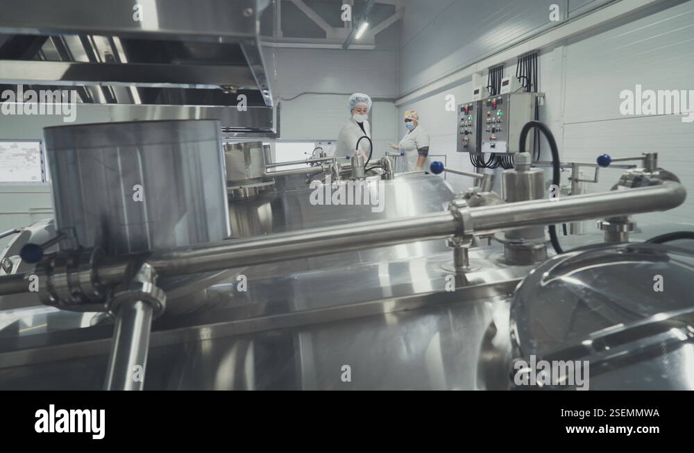 Operators Observing Curd Production Process.Control Panel.Diary Food ...