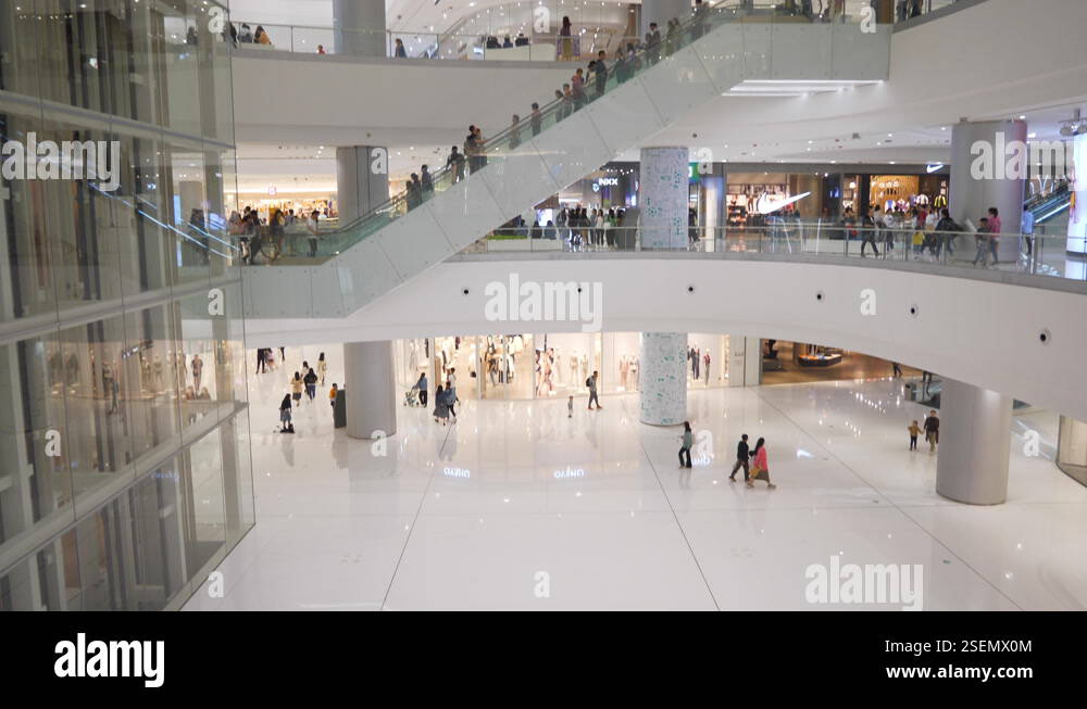 changsha city downtown mall crowded hall slow motion top panorama 4k china Stock Video Footage ...