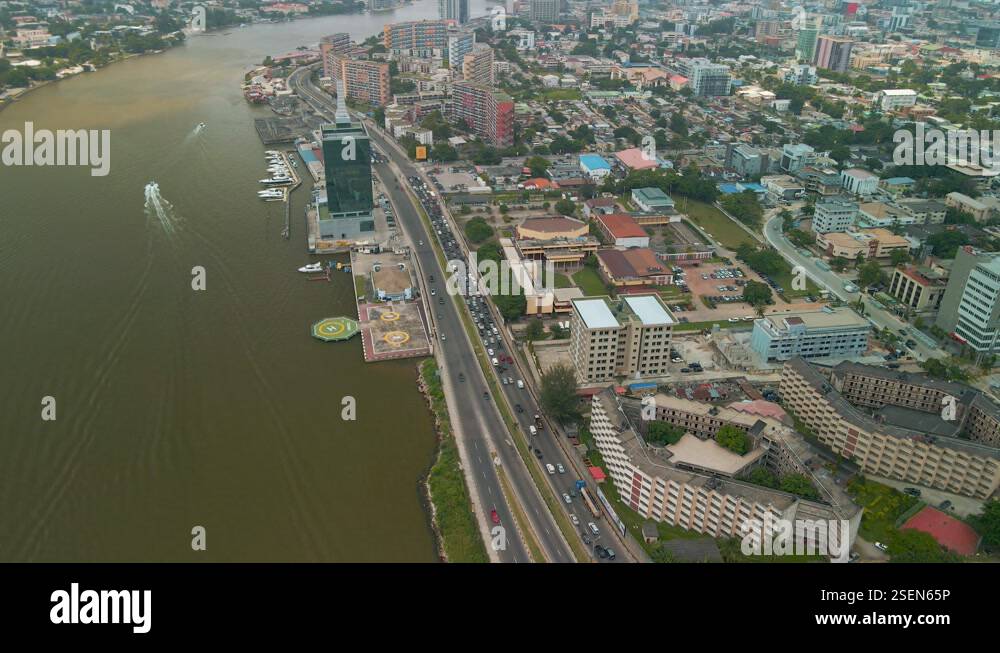 Traffic and cityscape of Falomo Bridge, Lagos Law school and the Civic ...