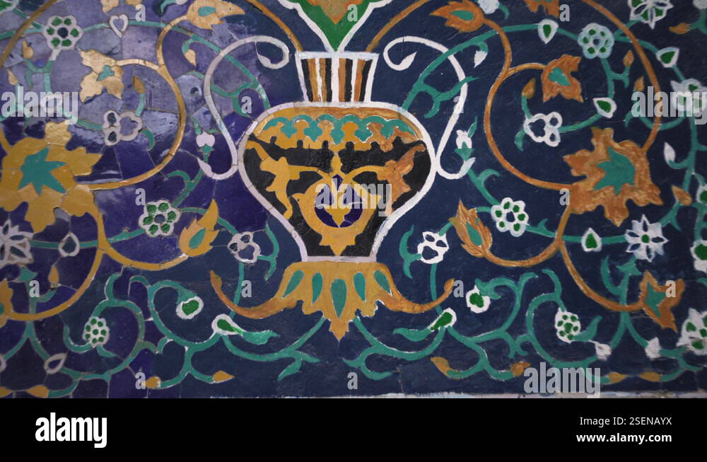 Close-Up Painted Wall Of Famous Registan Mosque - Samarkand, Uzbekistan ...