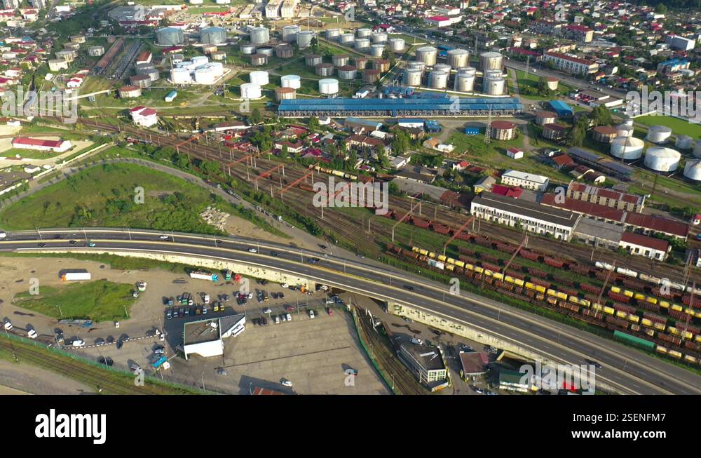 Oil Refinery And Old Freight Train Station Near Batumi Seaport In ...