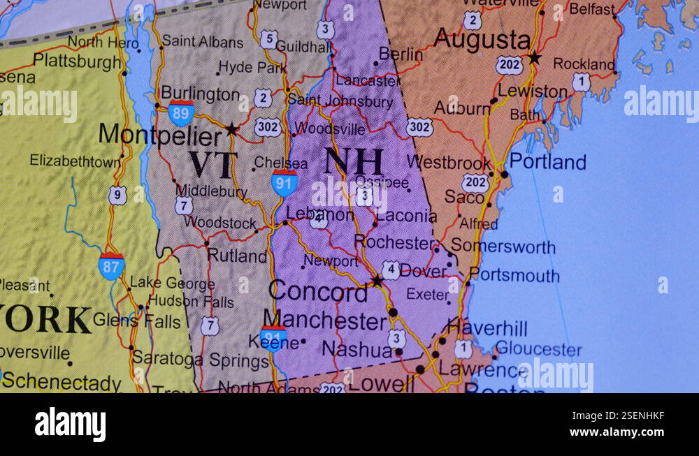 VERMONT AND NEW HAMPSHIRE ROADMAP. 4K, ECU, MACRO SLIDER SHOT Stock ...