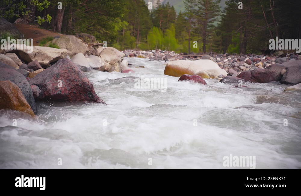 Rapids and Cascades of Violent Mountain River. Close Up View Stock ...