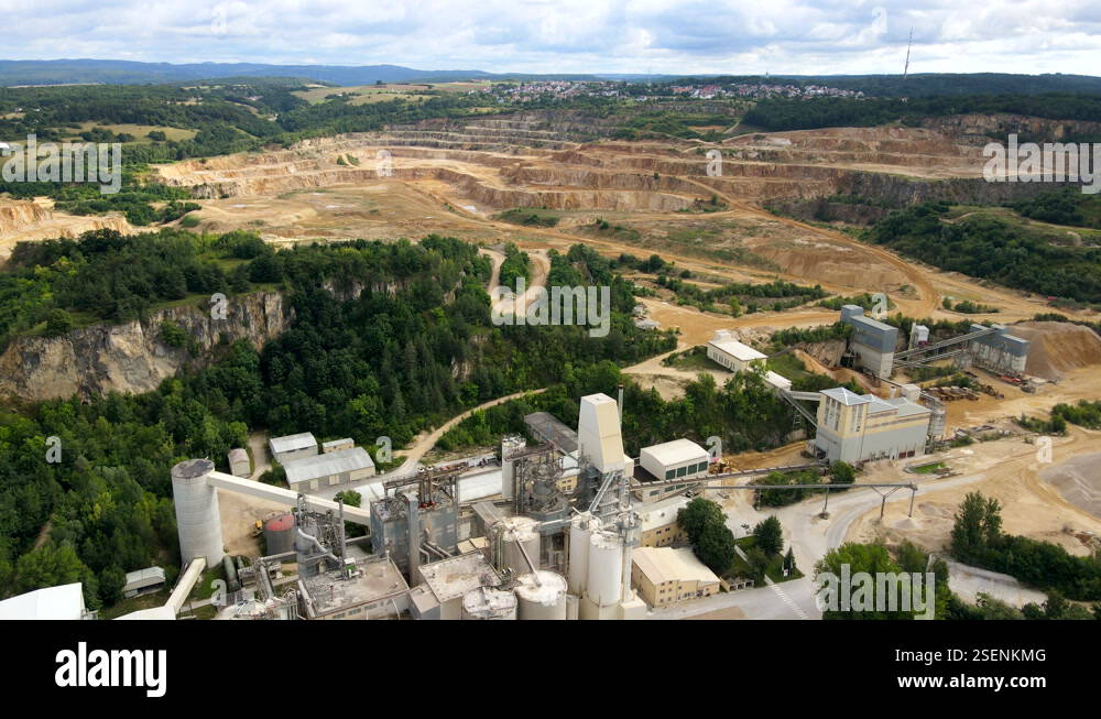 Aerial of a lime quarry in Germany, drone view of stone pit in 4k ...