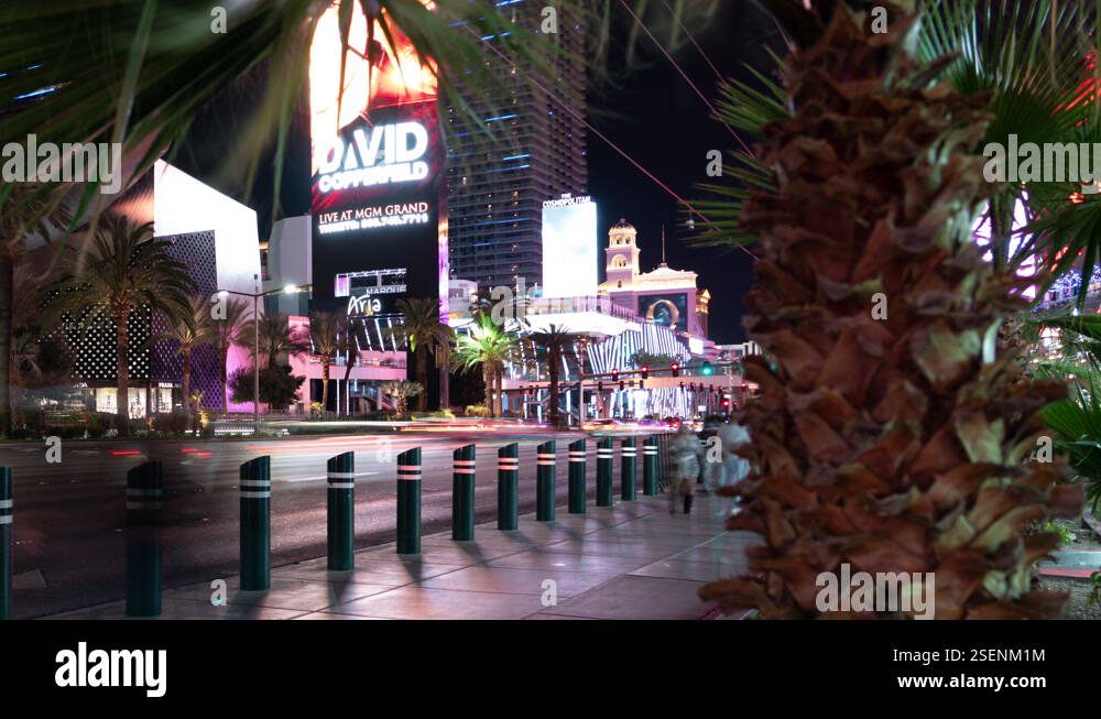 Las Vegas Strip Tourists on Sidewalk Time Lapse Tilt Down Nevada USA ...