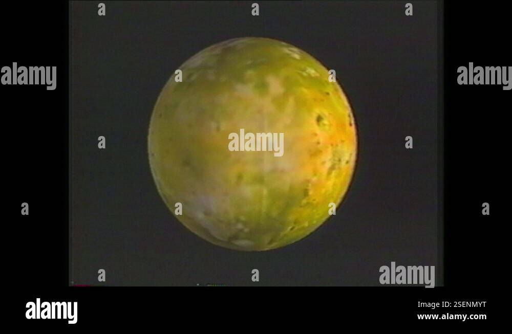 1990s: Space probe passing Europa moon. Io rotating. Volcanoes erupting ...