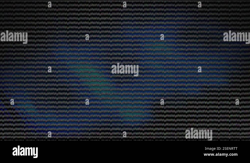 Animation of lines of grey interference over glowing blue lights on ...