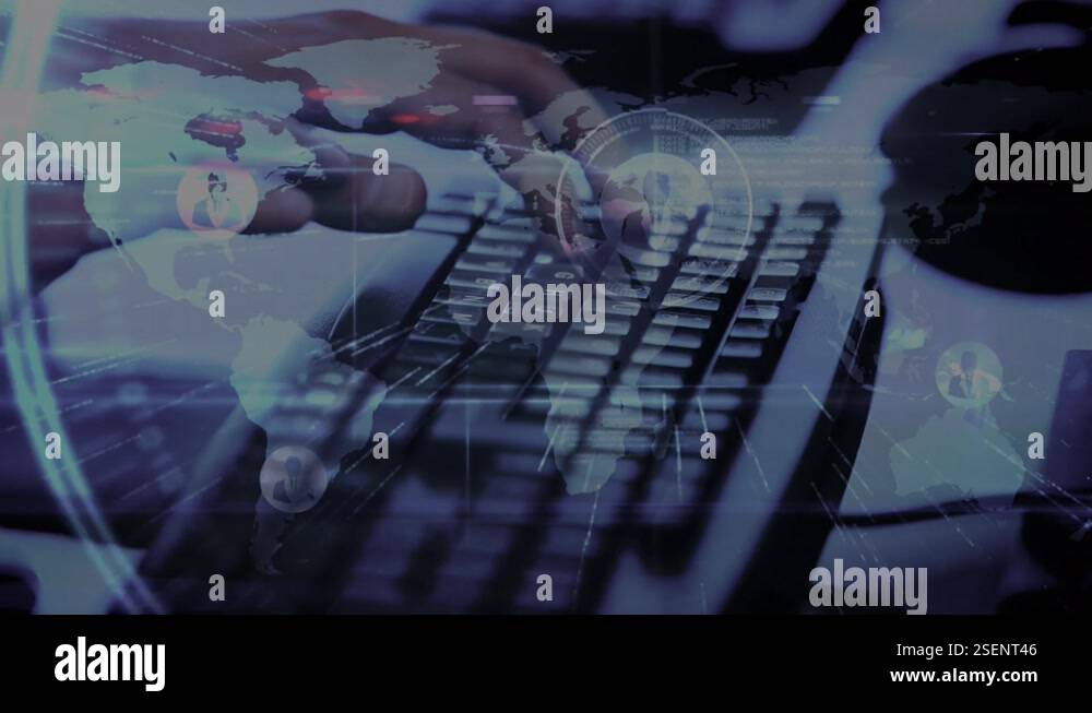 Animation of network of connections and data processing over hands typing on Stock Video Footage ...