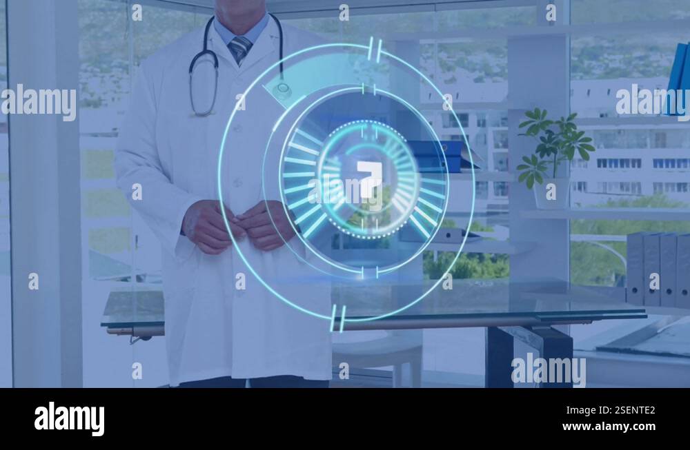 Animation of scope scanning over doctor looking at camera Stock Video ...