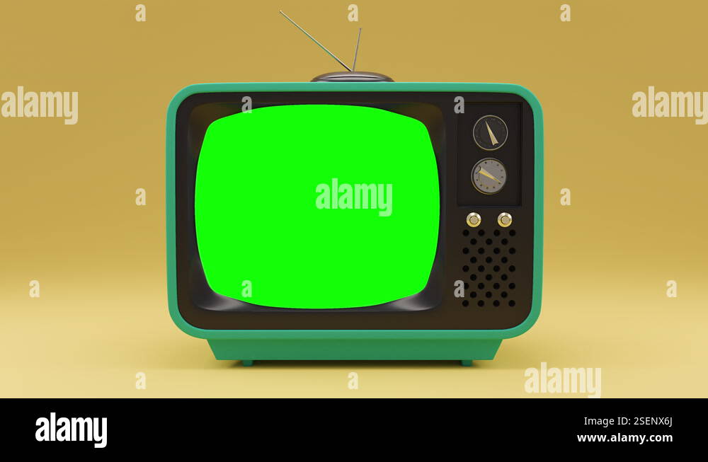 Vintage TV Turn ON and OFF with Glitch and Green Screen 4k Modern Stock ...