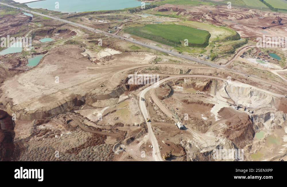 Drone flying over open pit mine, quarry. Open pit for gold mining Stock ...