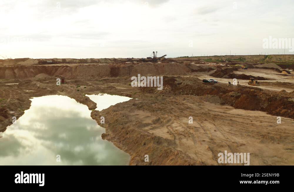 Drone flying over open pit mine, quarry. Open pit for gold mining Stock ...