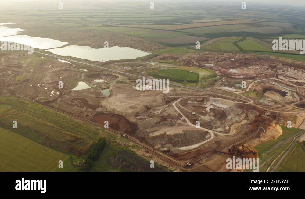 Drone flying over open pit mine, quarry. Open pit for gold mining Stock ...