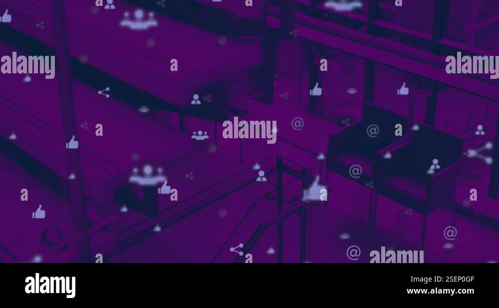 Animation of moving icons over office Stock Video Footage - Alamy