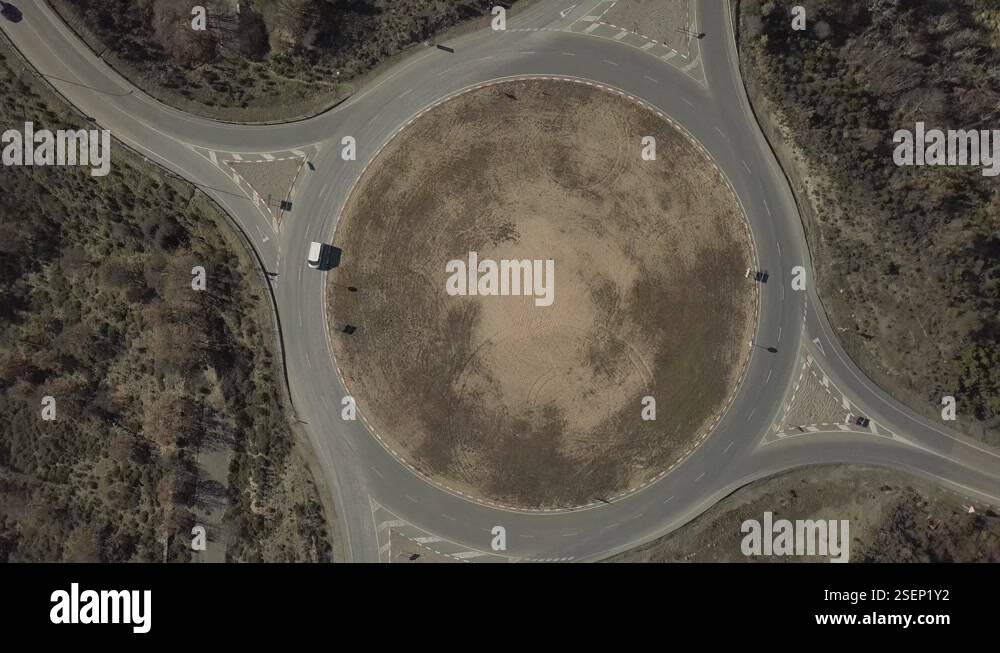 Traffic Roundabout in a Spanish Town Top Down Drone View Stock Video ...