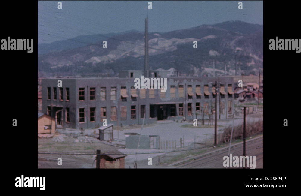 1940s: Remains of destroyed factory building. Destroyed farm buildings ...
