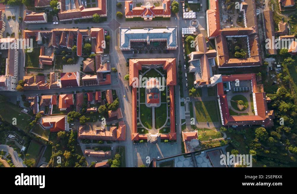4K overhead drone clip over the beautiful rural town of Alba Iulia, Old ...