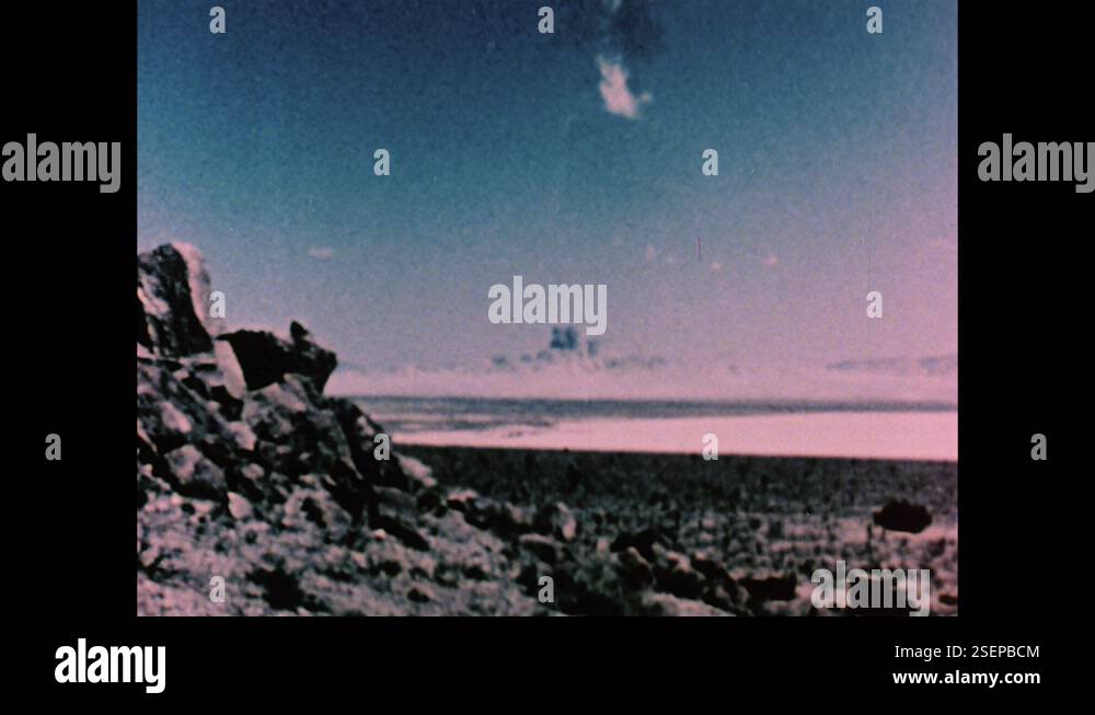 1960s: Radiation cloud from atomic bomb explosion rises into sky ...